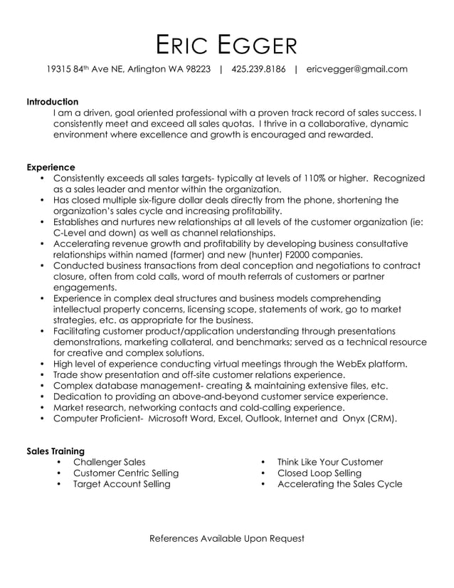 Eric Egger Resume 2016 | PDF | Sales | Business