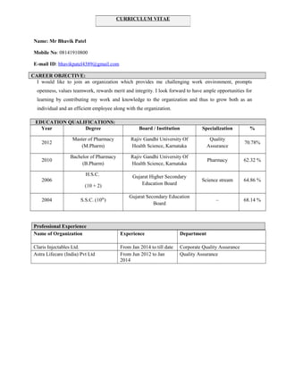 CV Bhavik Patel- | PDF