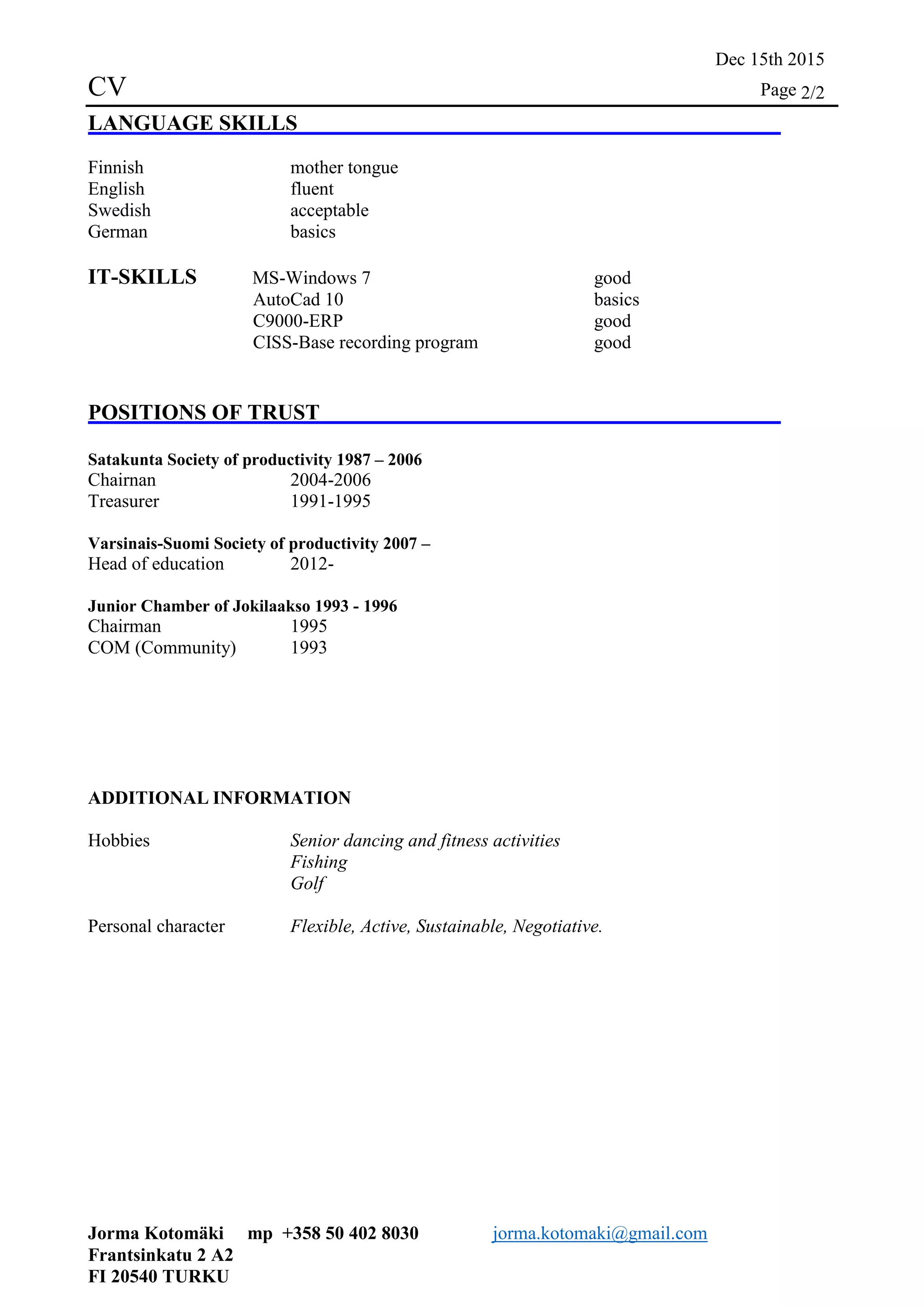 Jorma Kotomäki CV eng | PDF