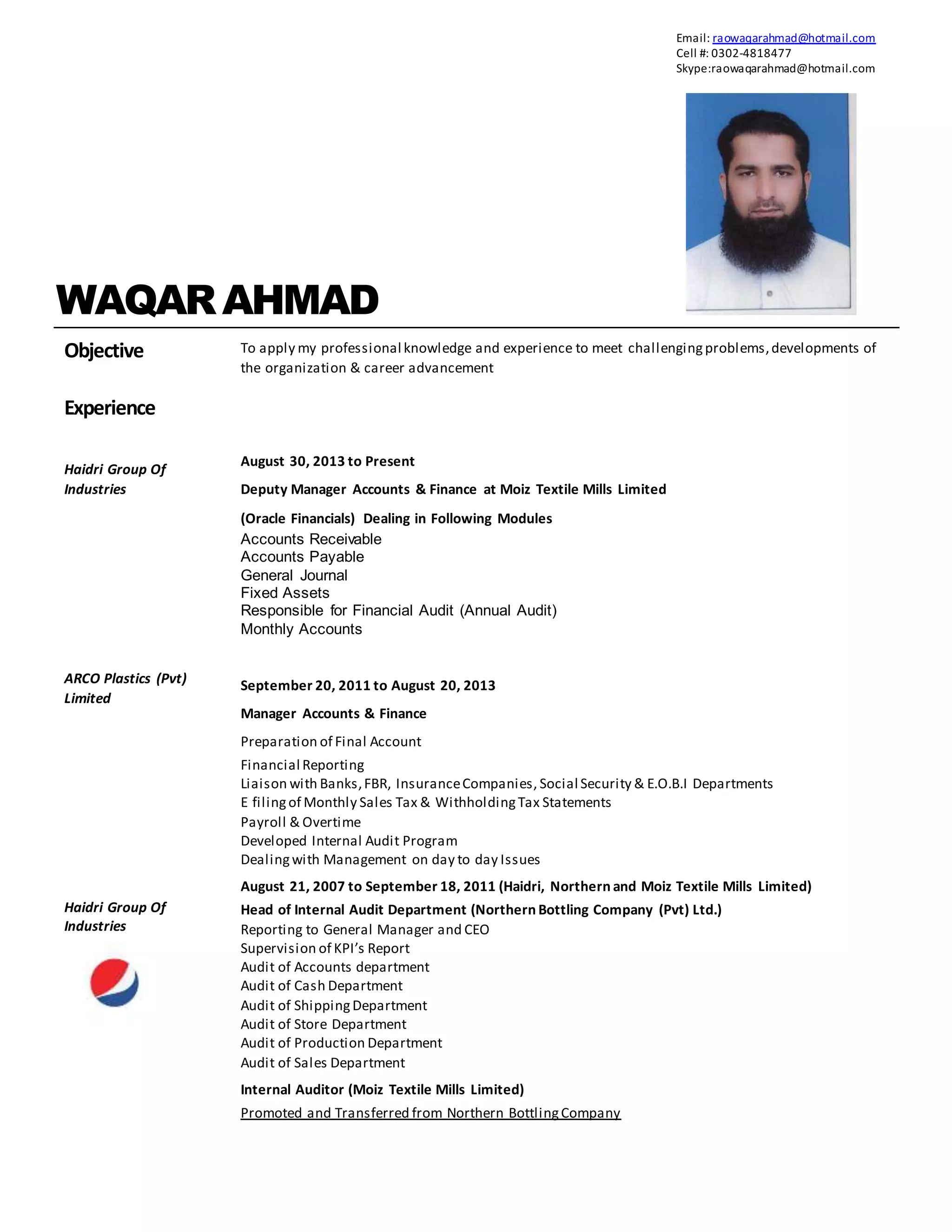 CV-waqar-ahmad | DOCX | Business Accounting & Finance | Business