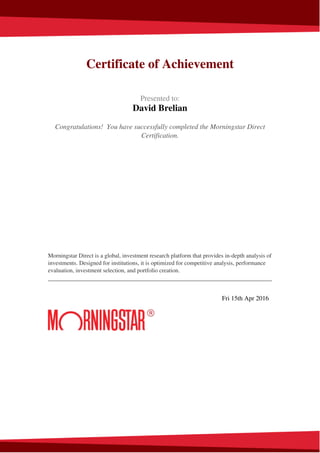 Morningstar Direct Certificate | PDF