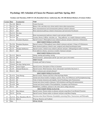 Pleasure and Pain Lecture & Syllabus Information Spring 2013 | PDF
