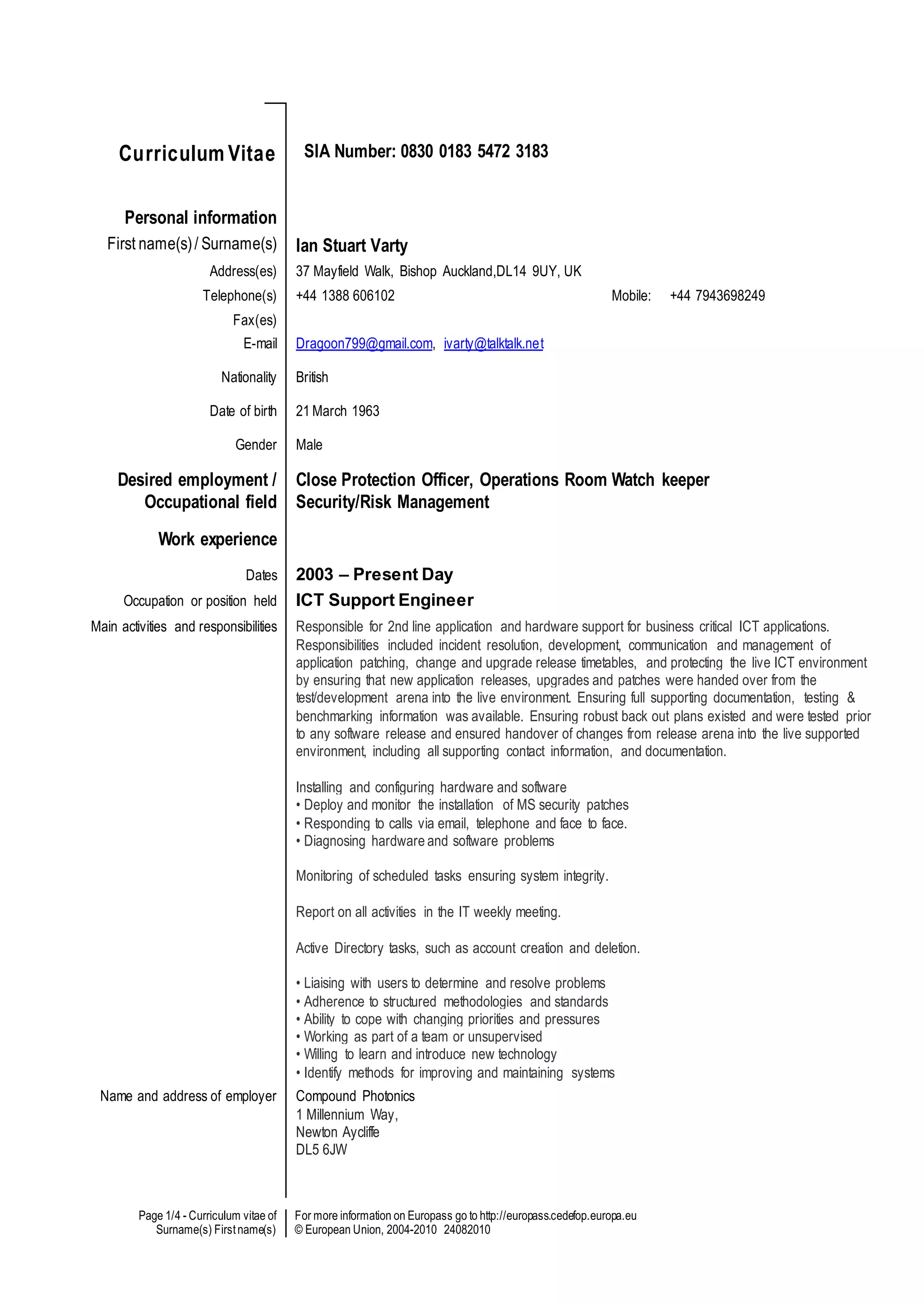 CV Ian CPO and Watchkeeper | DOCX