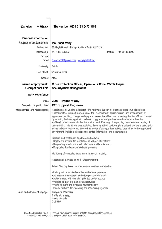 CV Ian CPO and Watchkeeper | DOCX | IT and Internet Support | Internet