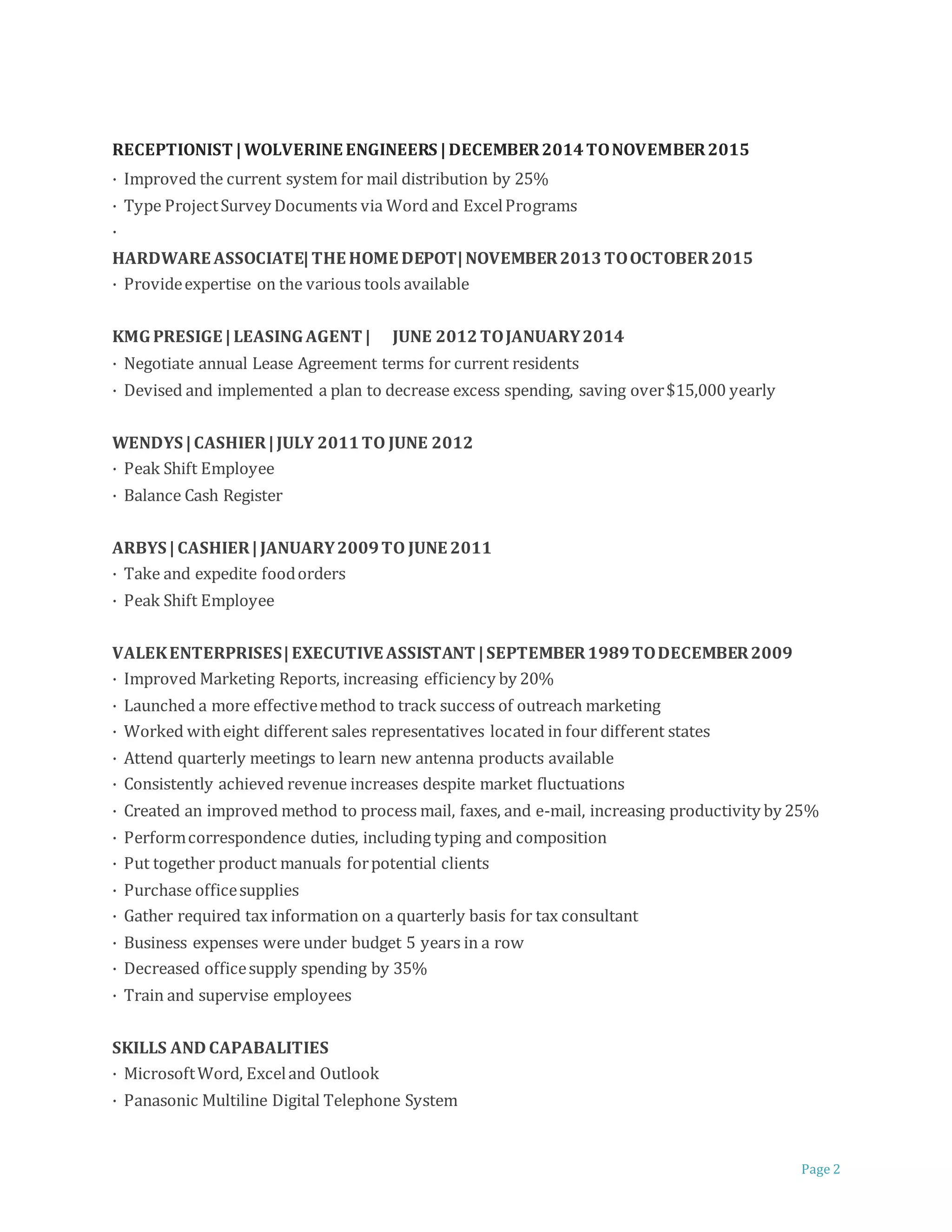 Nancy Valek Business Resume | DOCX | Business | Business and Finance