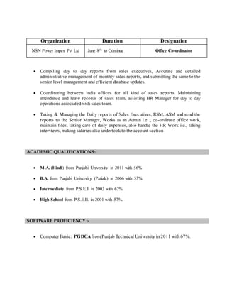 RESUME REENA DHIMAN | DOCX | Human Resources | Business