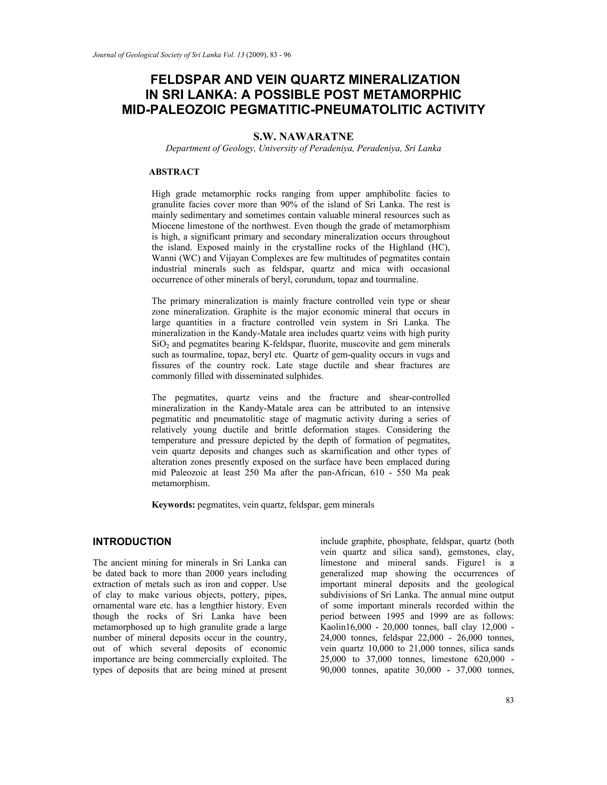 feldspar & vein quartz in srilanka | PDF