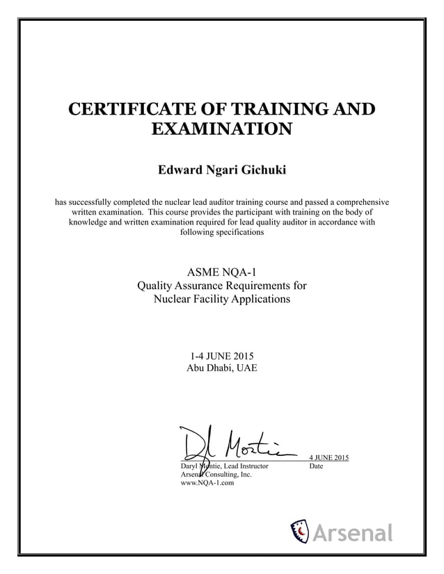 Certficate of Training - Abu Dhabi JUNE 2015 Gichuki | PDF