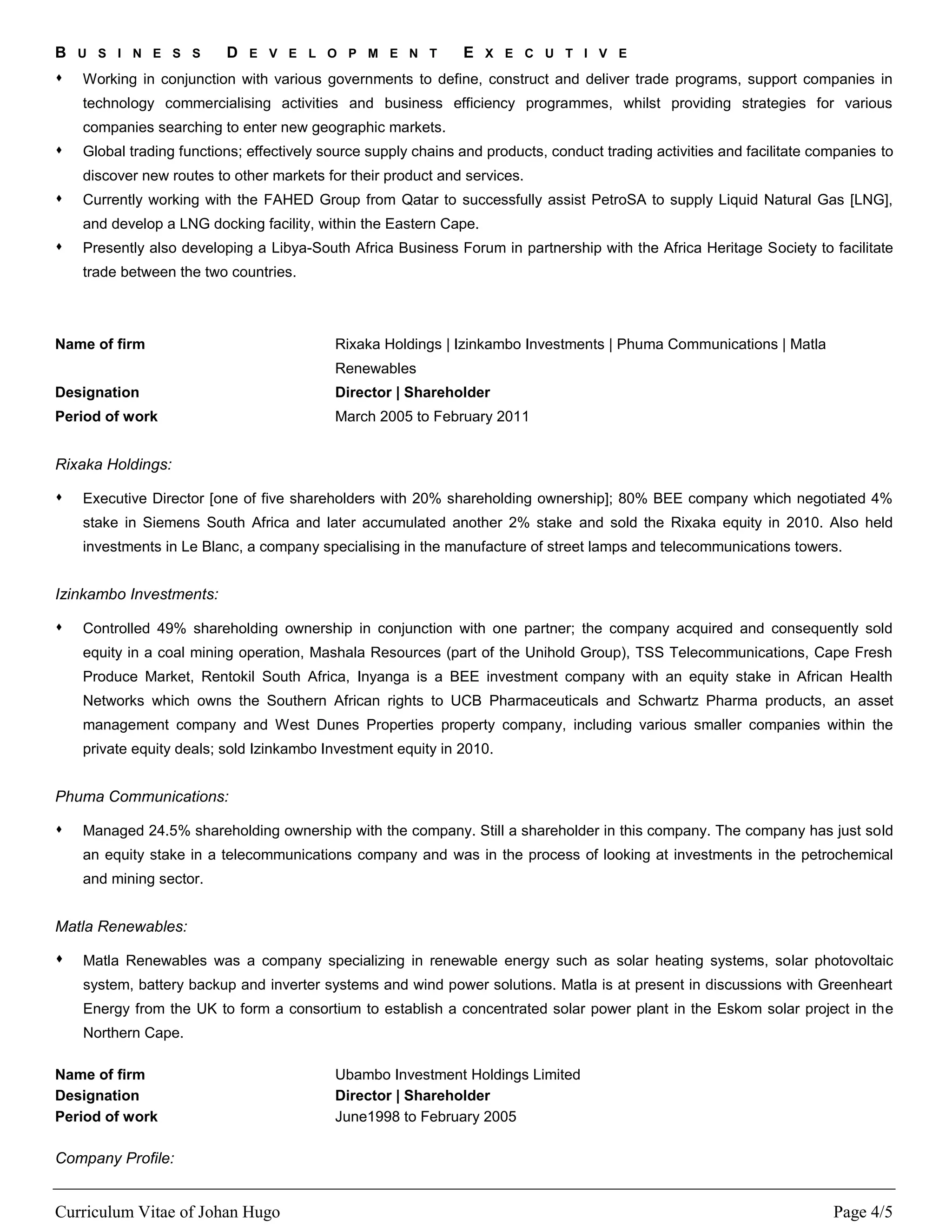 Professional CV of Dr Johan Hugo 1 | PDF