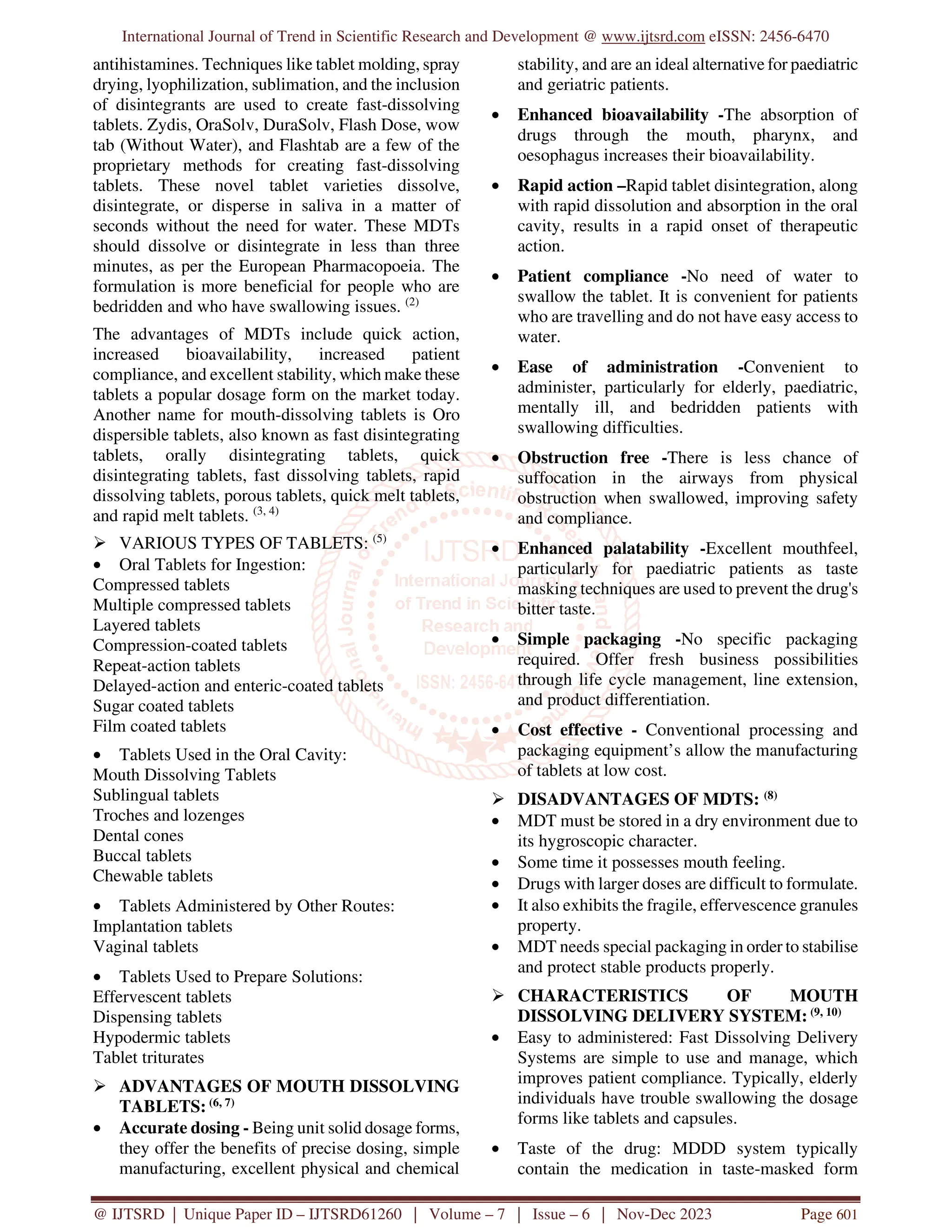 Review on “Mouth Dissolving Tablet as Fast Dissolving Drug Delivery ...