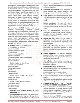Review on “Mouth Dissolving Tablet as Fast Dissolving Drug Delivery System” | PDF
