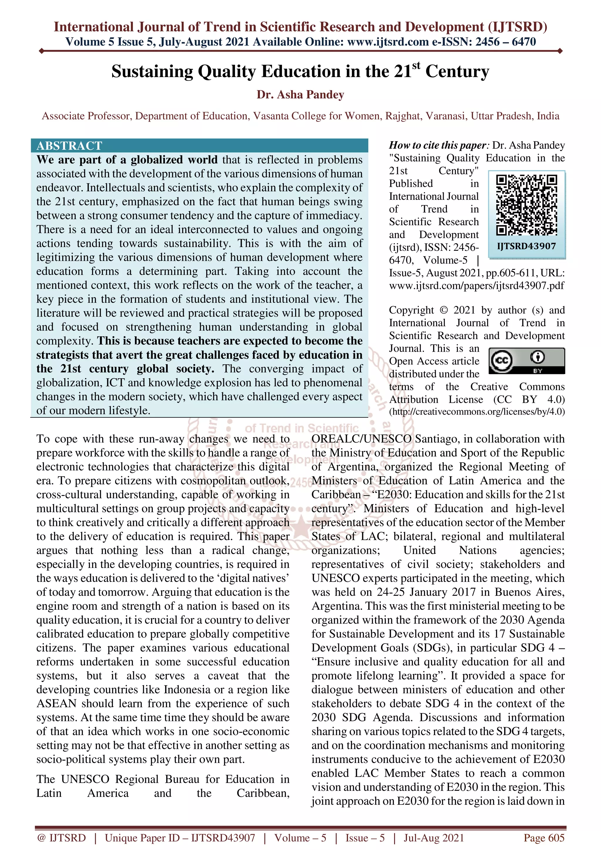 Sustaining Quality Education in the 21st Century | PDF