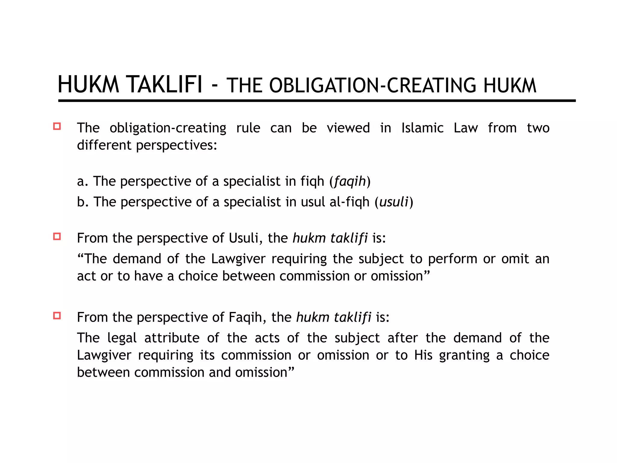 Introduction to Usul Fiqh : al hukm al-sharii | PPT