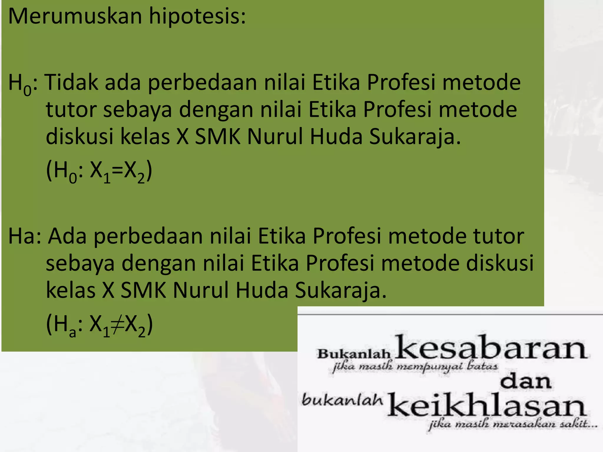 7a teknik analisis komparasi sampel kecil | PPTX