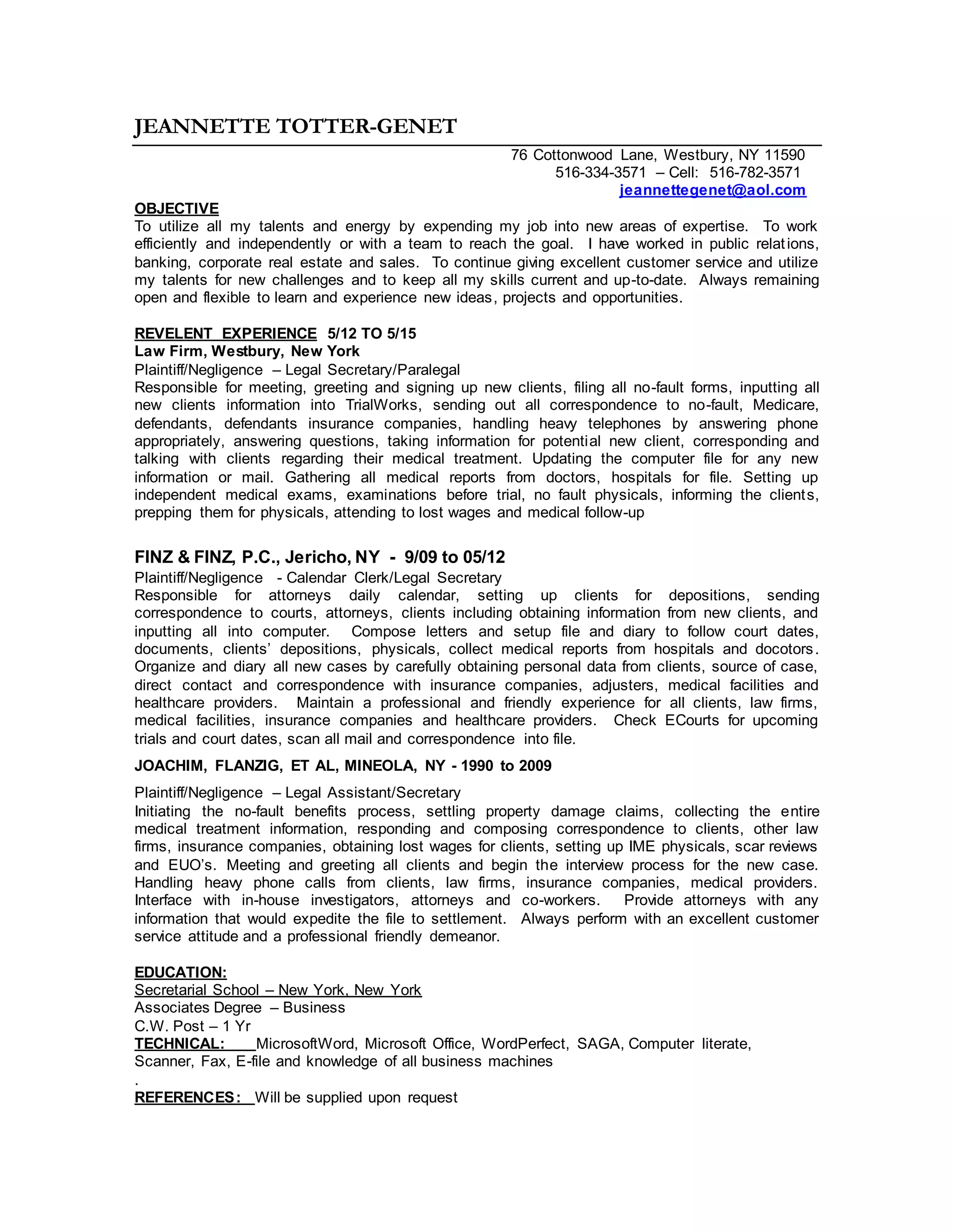 JEANNETTE TOTTER-GENET RESUME-this one only-MY | DOCX