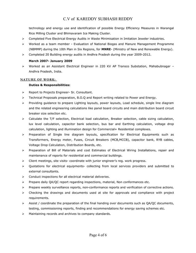 Resume - Electrical Engineer (MEP) 9+ Years Exp | DOC