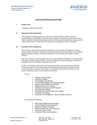 ENTRY_PATA Gold Awards_Amadeus Corporate University_15MAY09 | PDF ...