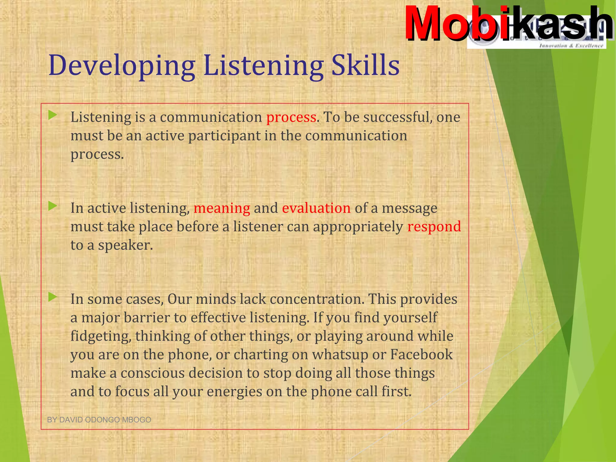 Developing Effective Listening Skills (Revised) | PPT