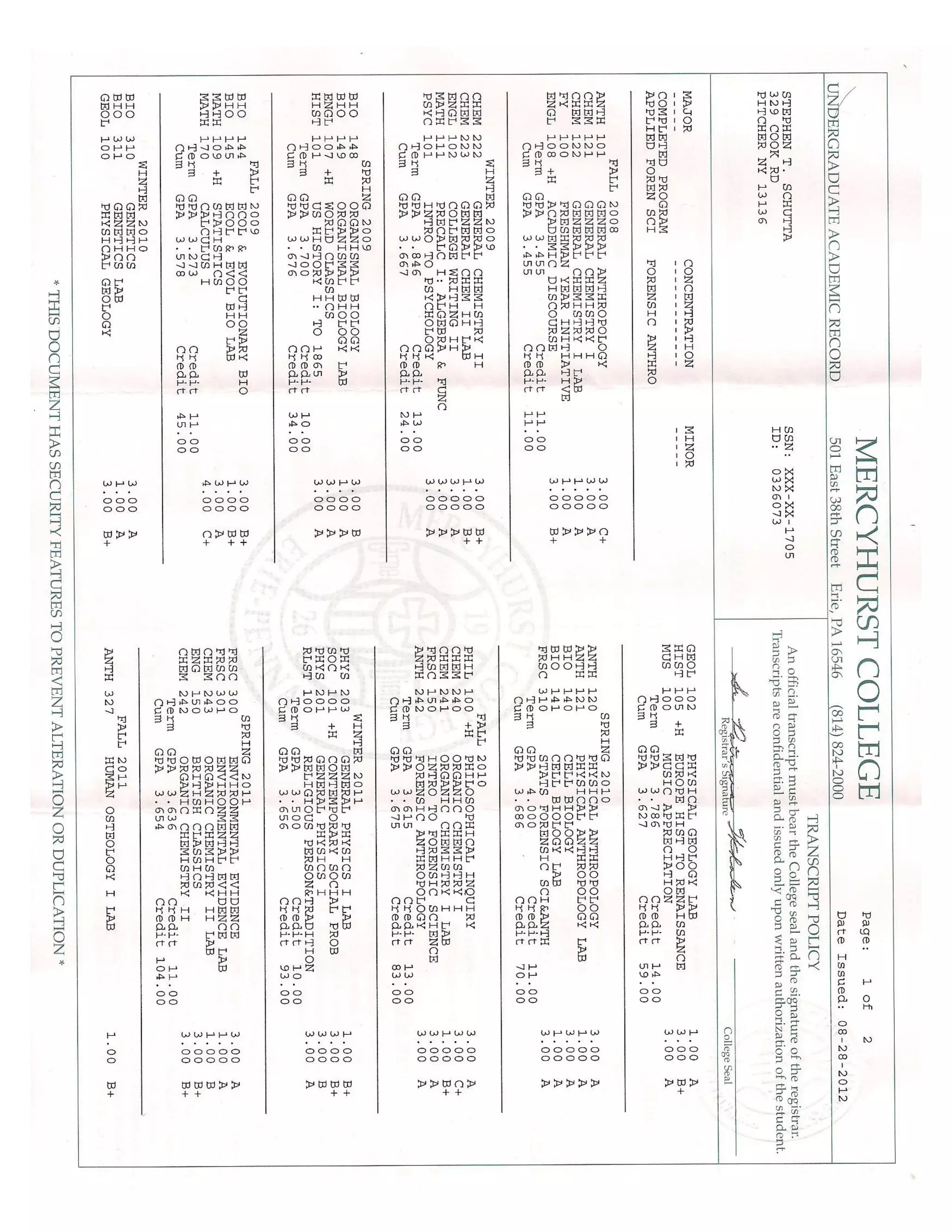 Mercury University Transcript | PDF