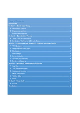 Control and Prediction of Blast Fragmentation and It's effect on the Comminution Process | DOCX