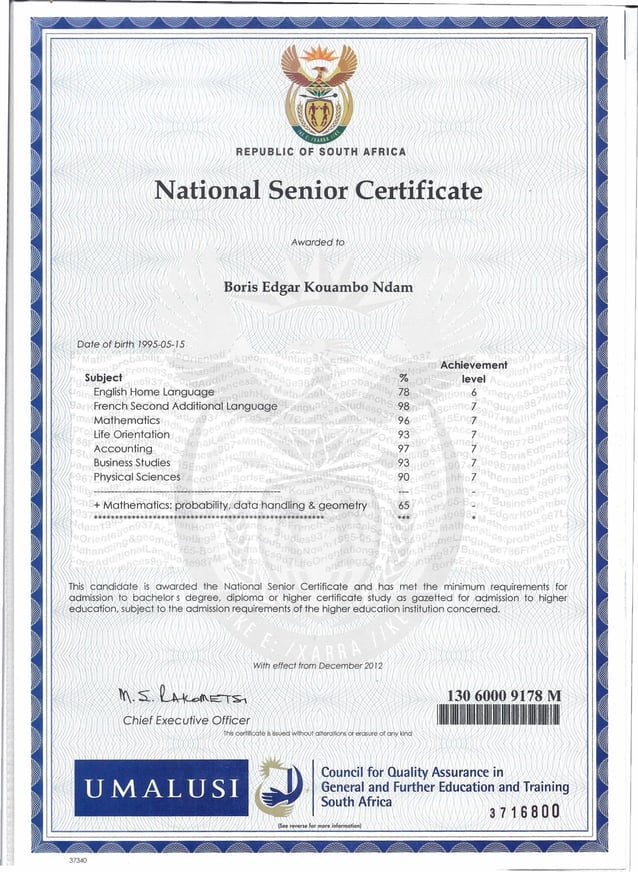 Matric Certificate | PDF