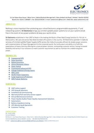 SV ELECTRONICS PROFILE | PDF