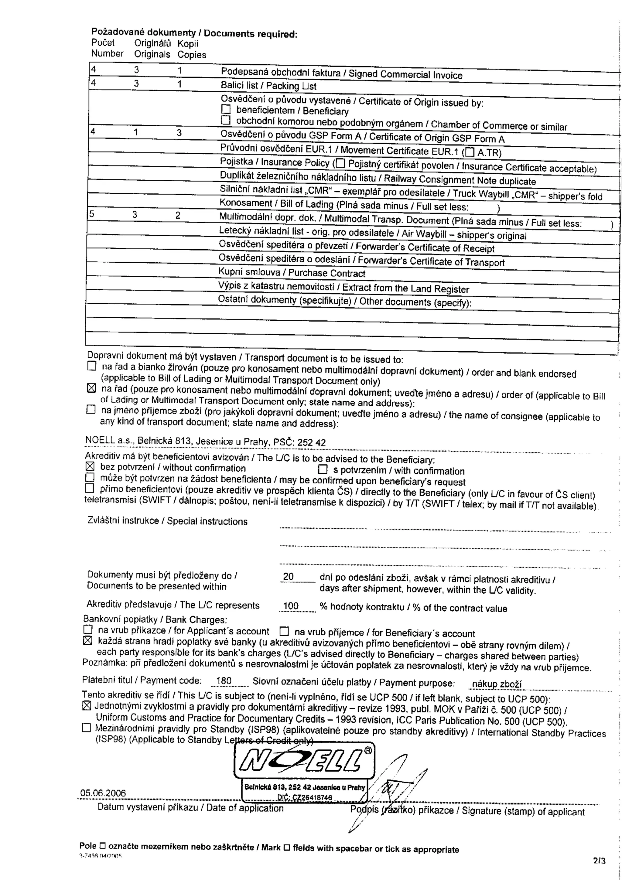 Letter of credit examp., China supplier 2006 | PDF