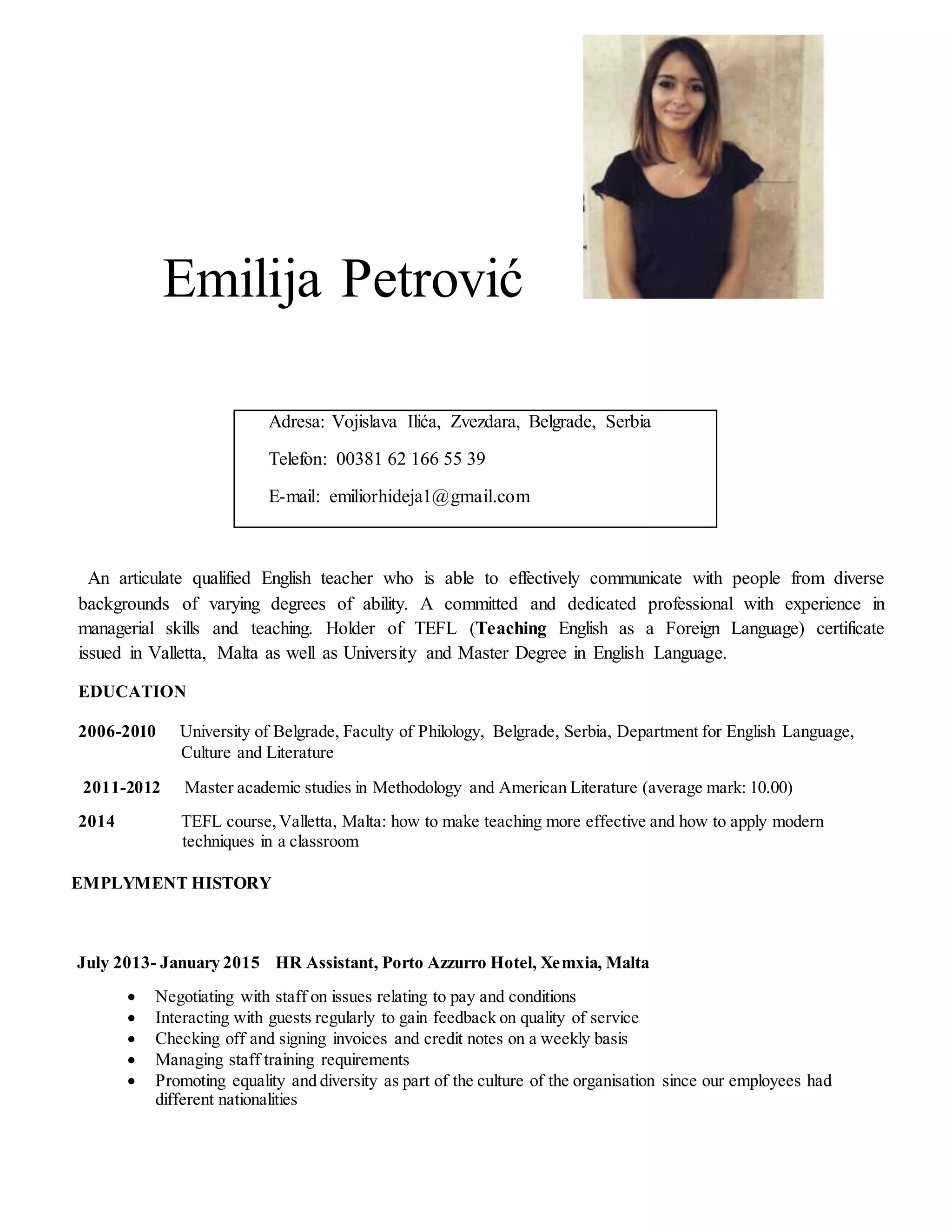 Emilija Petrovic CV- K | PDF