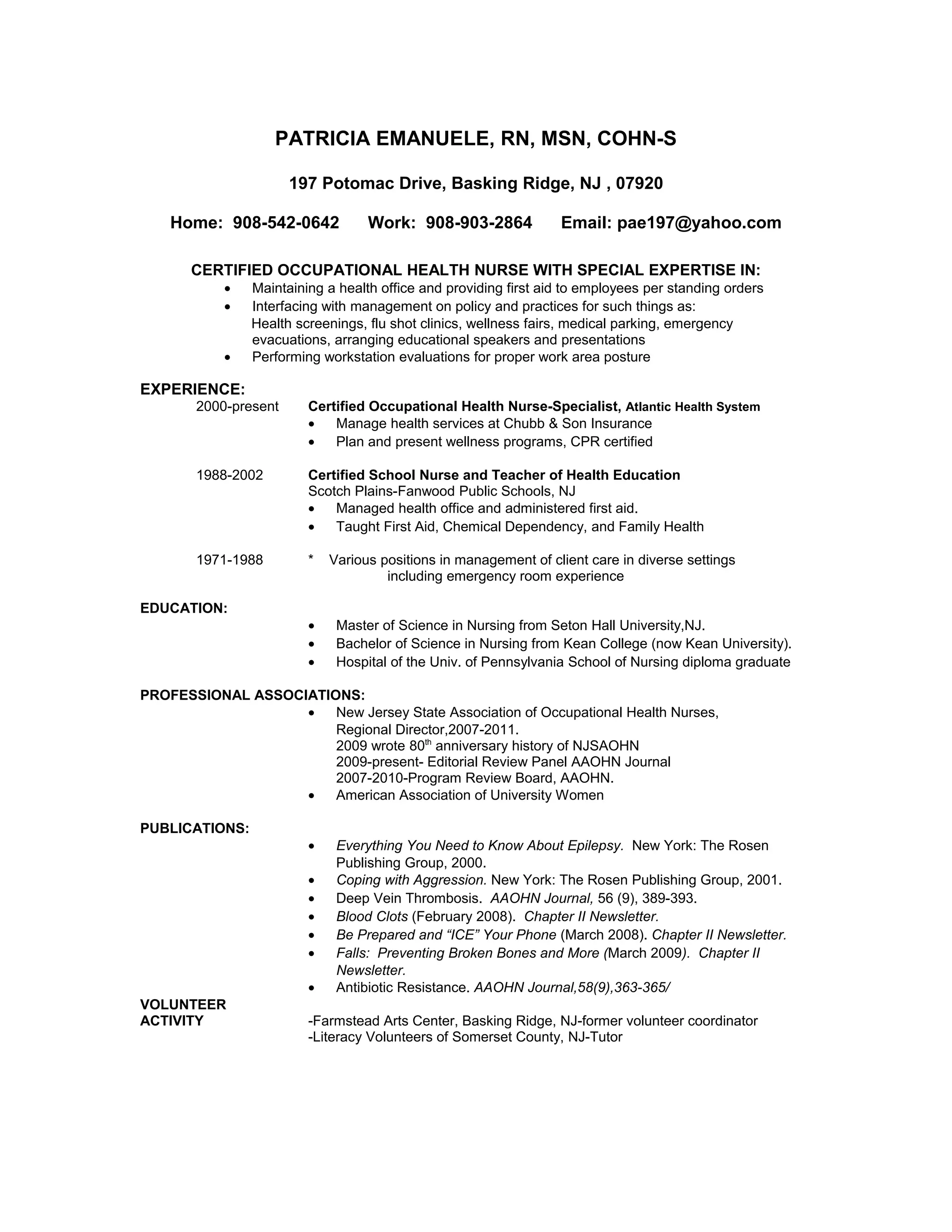 PATRICIA EMANUELE Mar 2016 resume | PDF