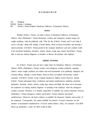 Writing Sample Goldman Memo IIED Pleading | DOCX