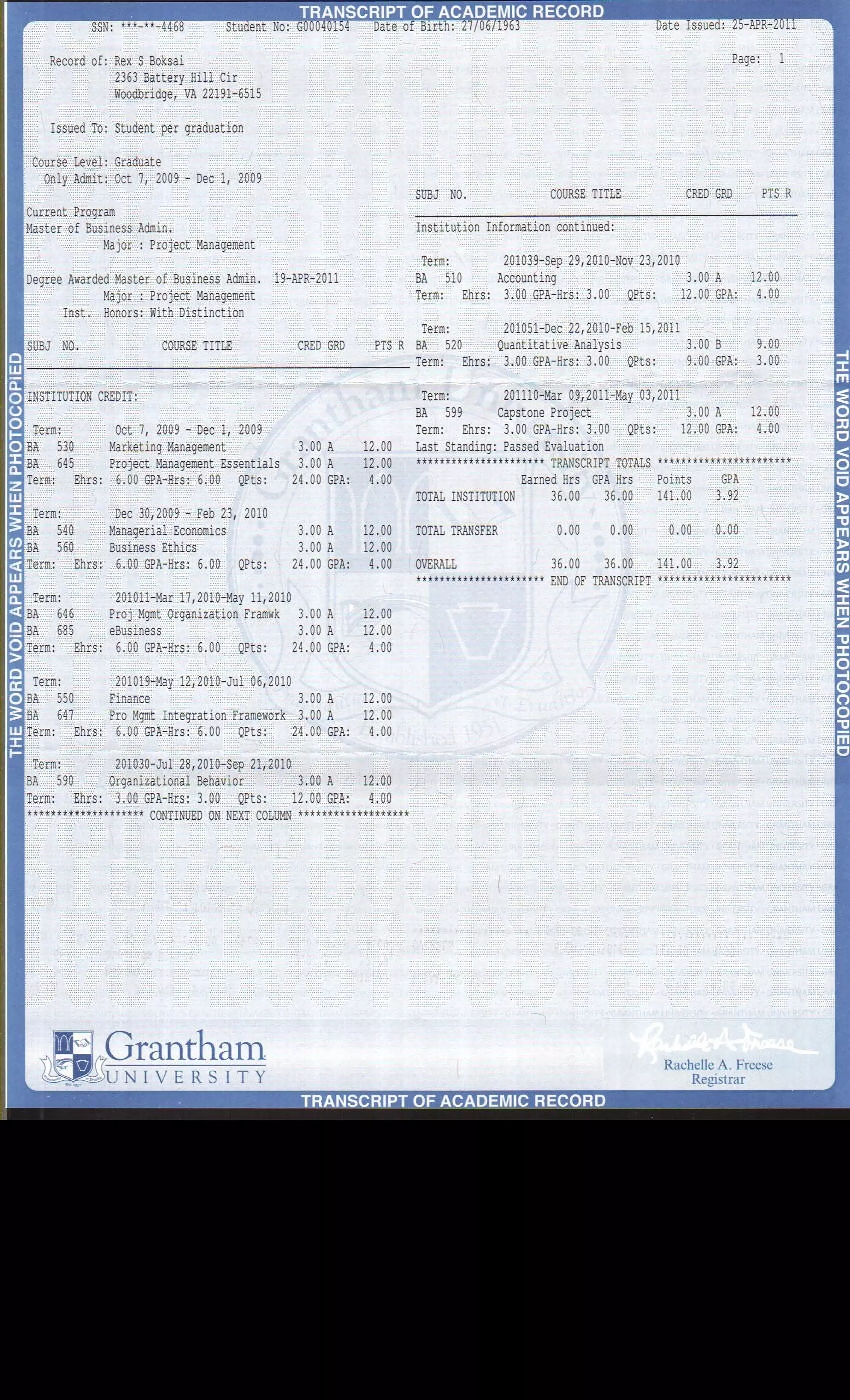 Official Graduate Transcripts | PDF