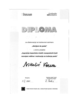 Diploma Evropske agencije za rekonstrukciju, Diploma Oriflame ...