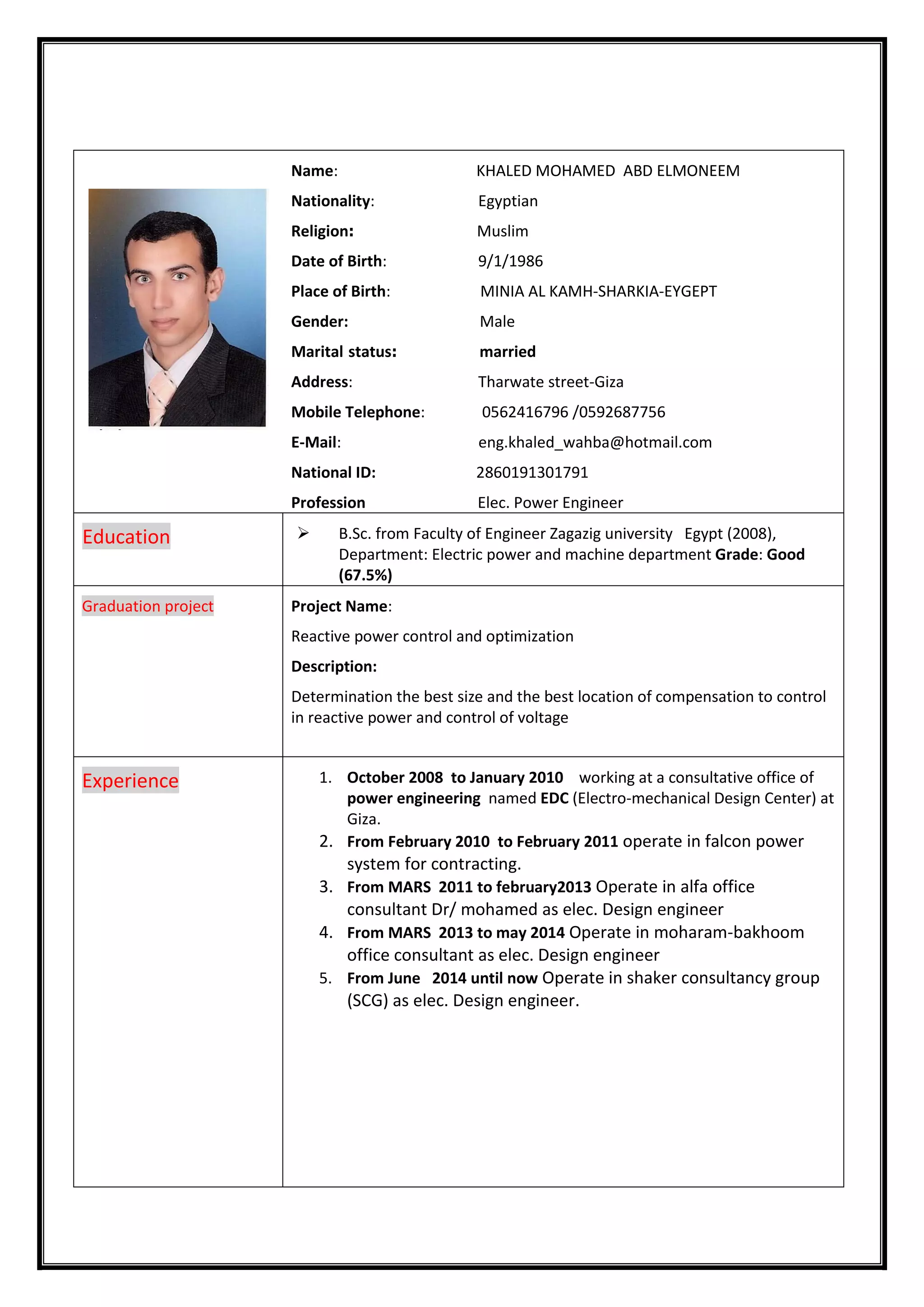 Eng. khaled (CV) | PDF