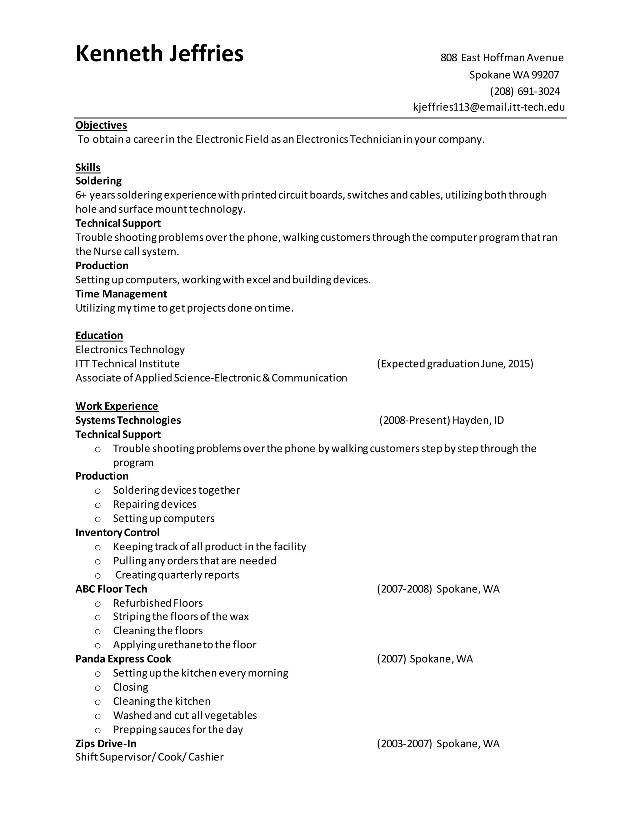 Kenny Jeffries Resume | DOCX