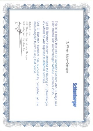 Schlumberger Training Certificate | PDF