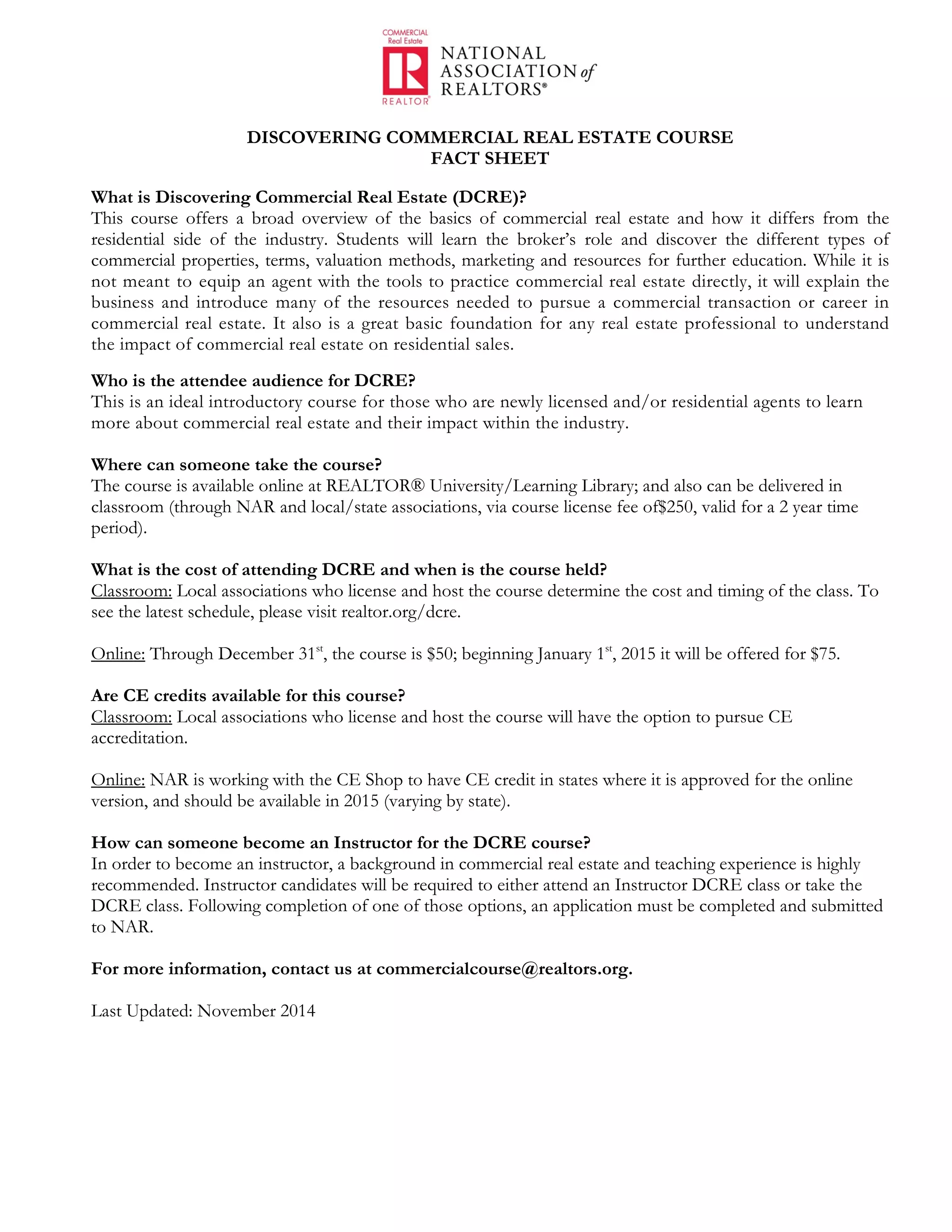 DCRE Fact Sheet_2014 11_final | PDF