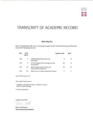 DTU Transcript Chu | PDF
