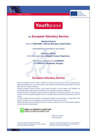 Stephanie Gentle Youthpass Certificate | PDF