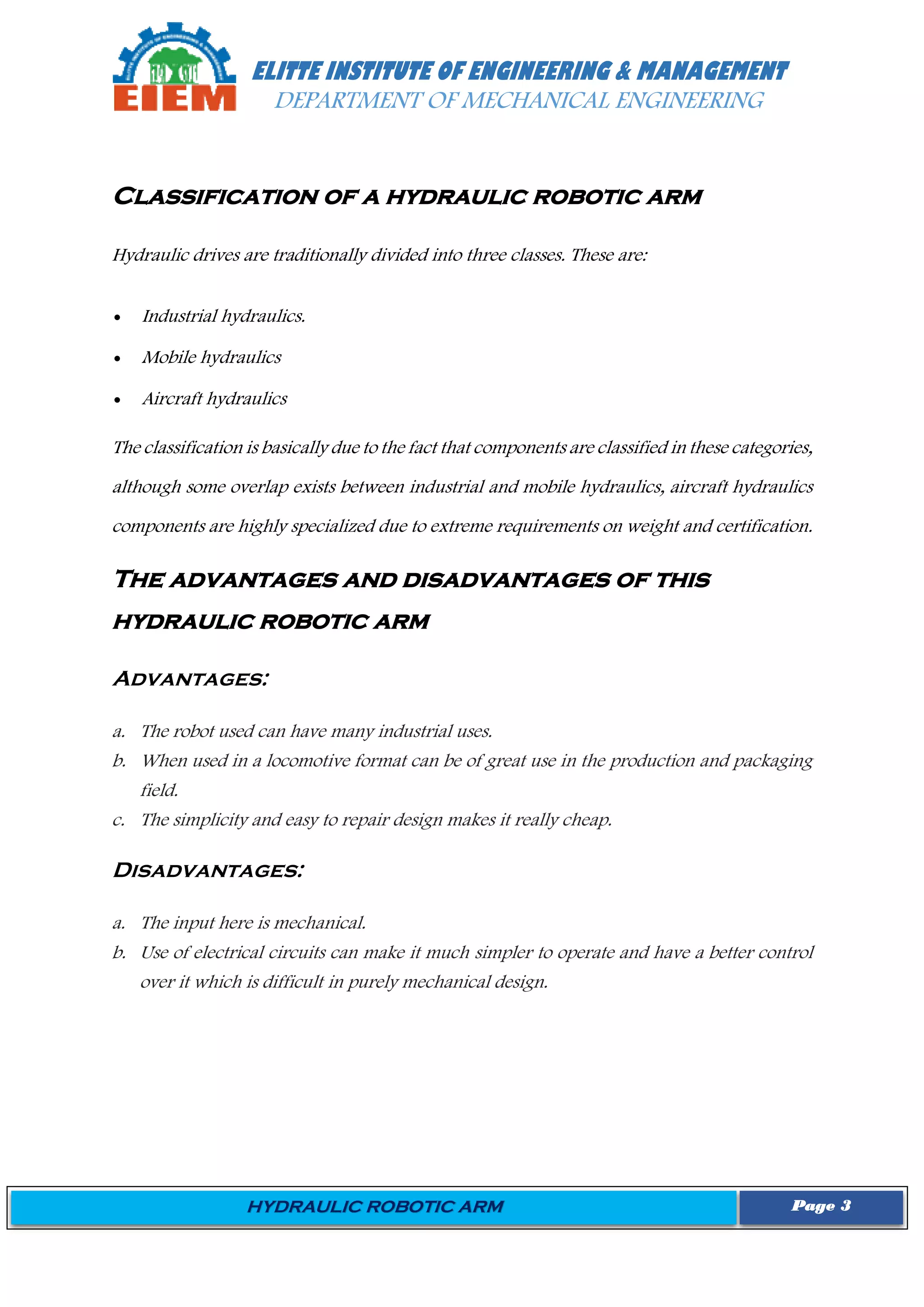 hydraulic robotic arm | PDF