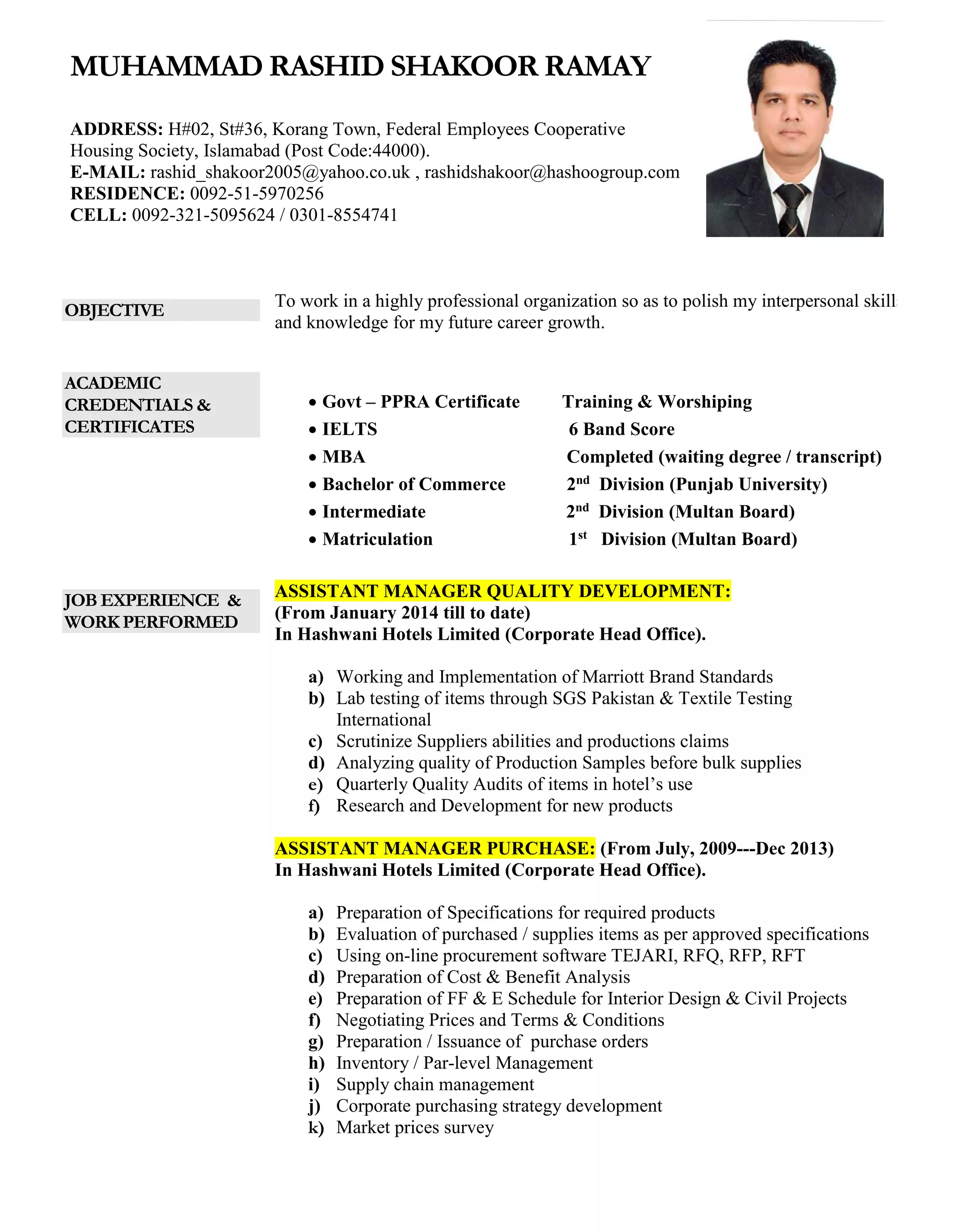 14 12 15 _ UP-DATED CV OF MUHAMMAD RASHID SHAKOOR RAMAY. | PDF