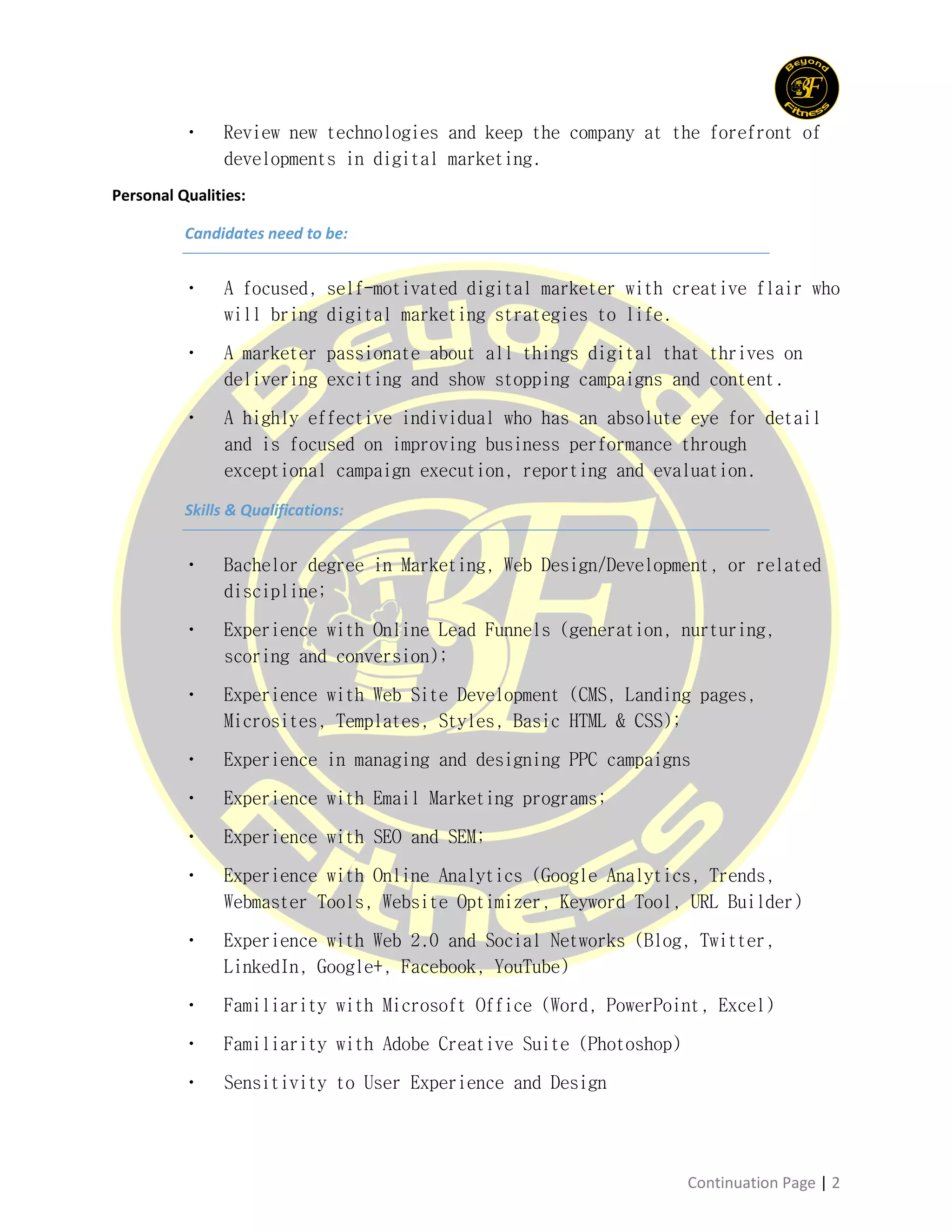 JD Digital Marketing Executive | PDF