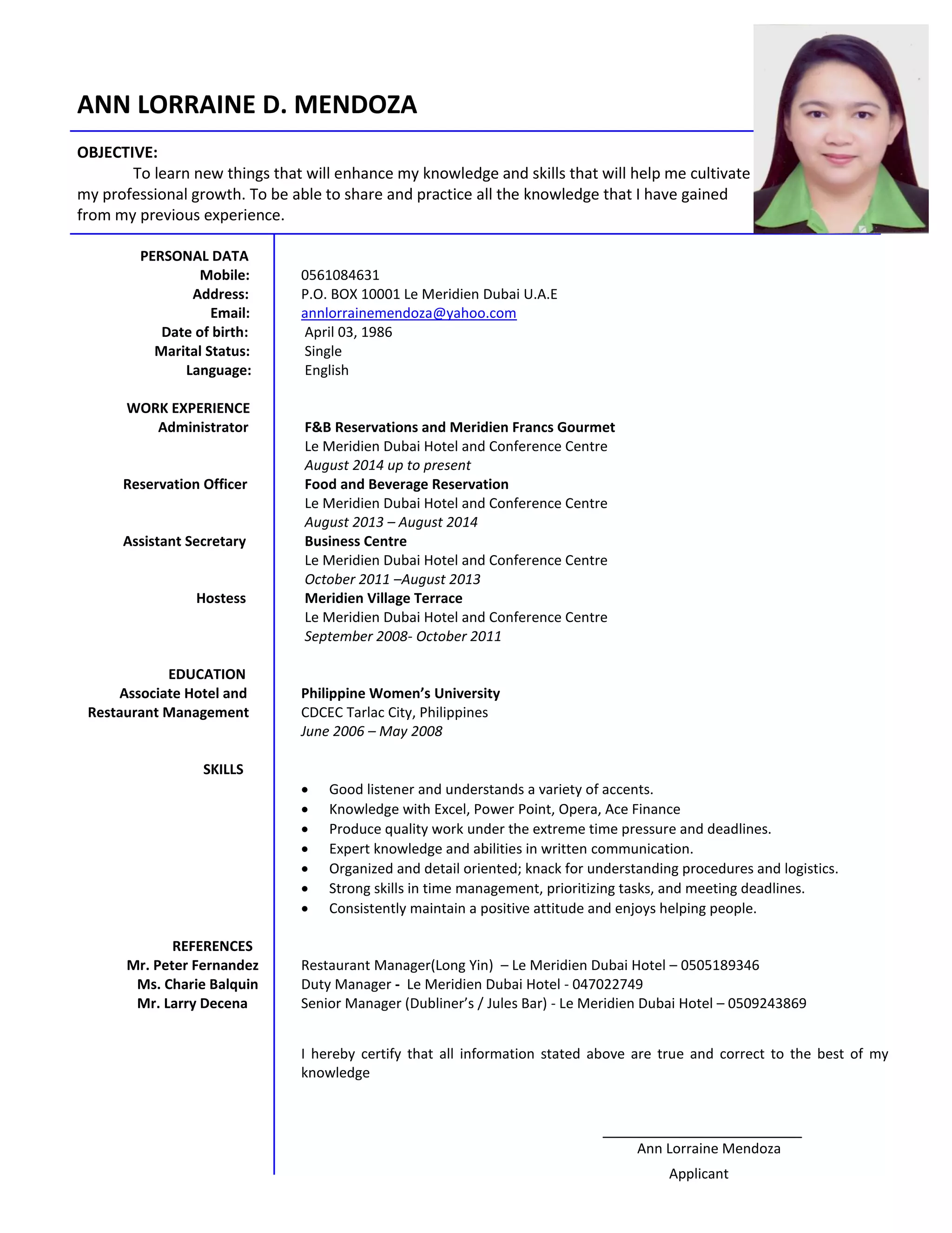 ANN LORRAINE MENDOZA CV | PDF