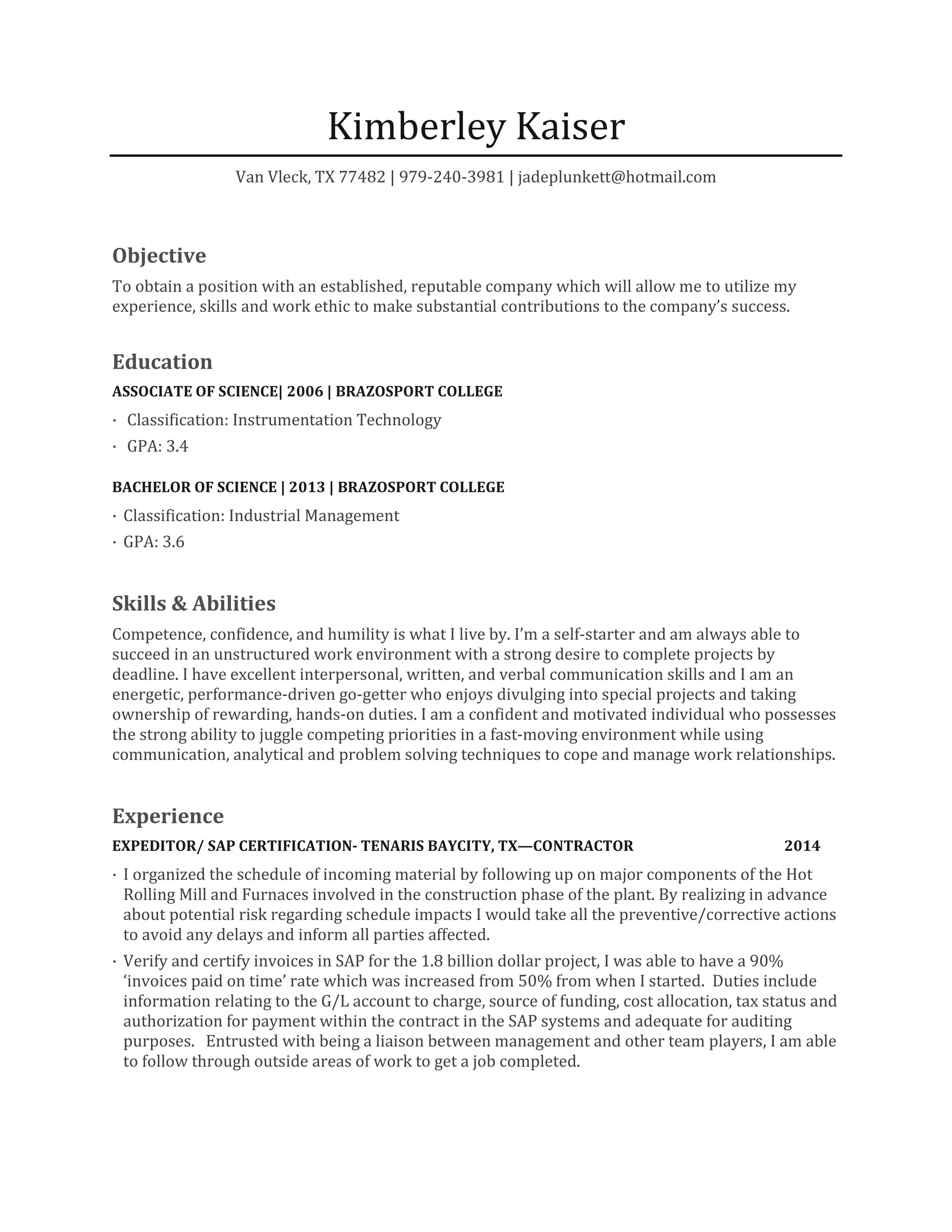 Kimberley Kaiser's Resume | PDF