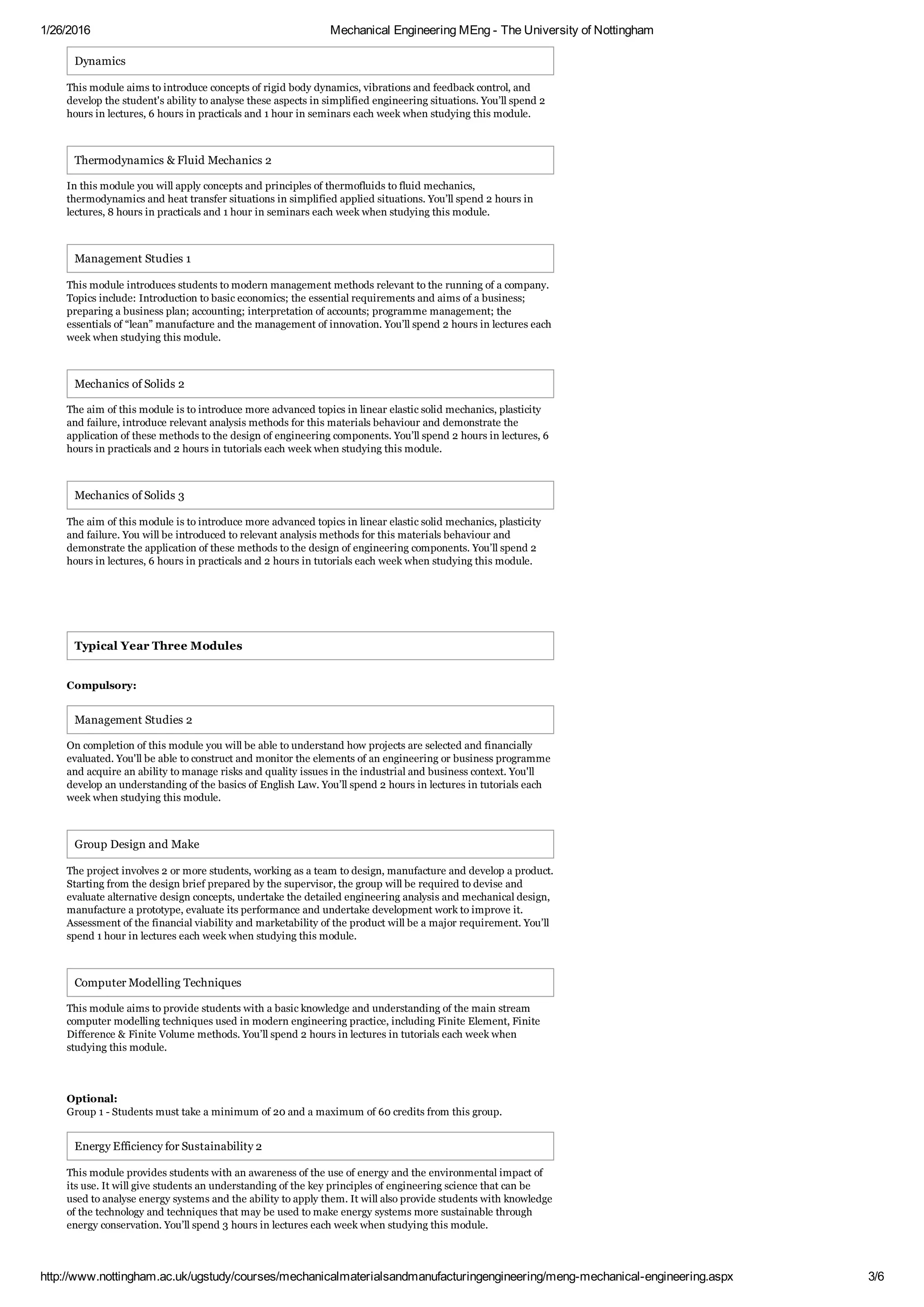 Mechanical Engineering MEng - The University of Nottingham | PDF