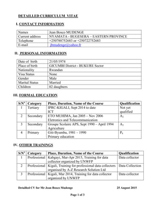 CV Mudenge Aug 2015 | PDF | Education