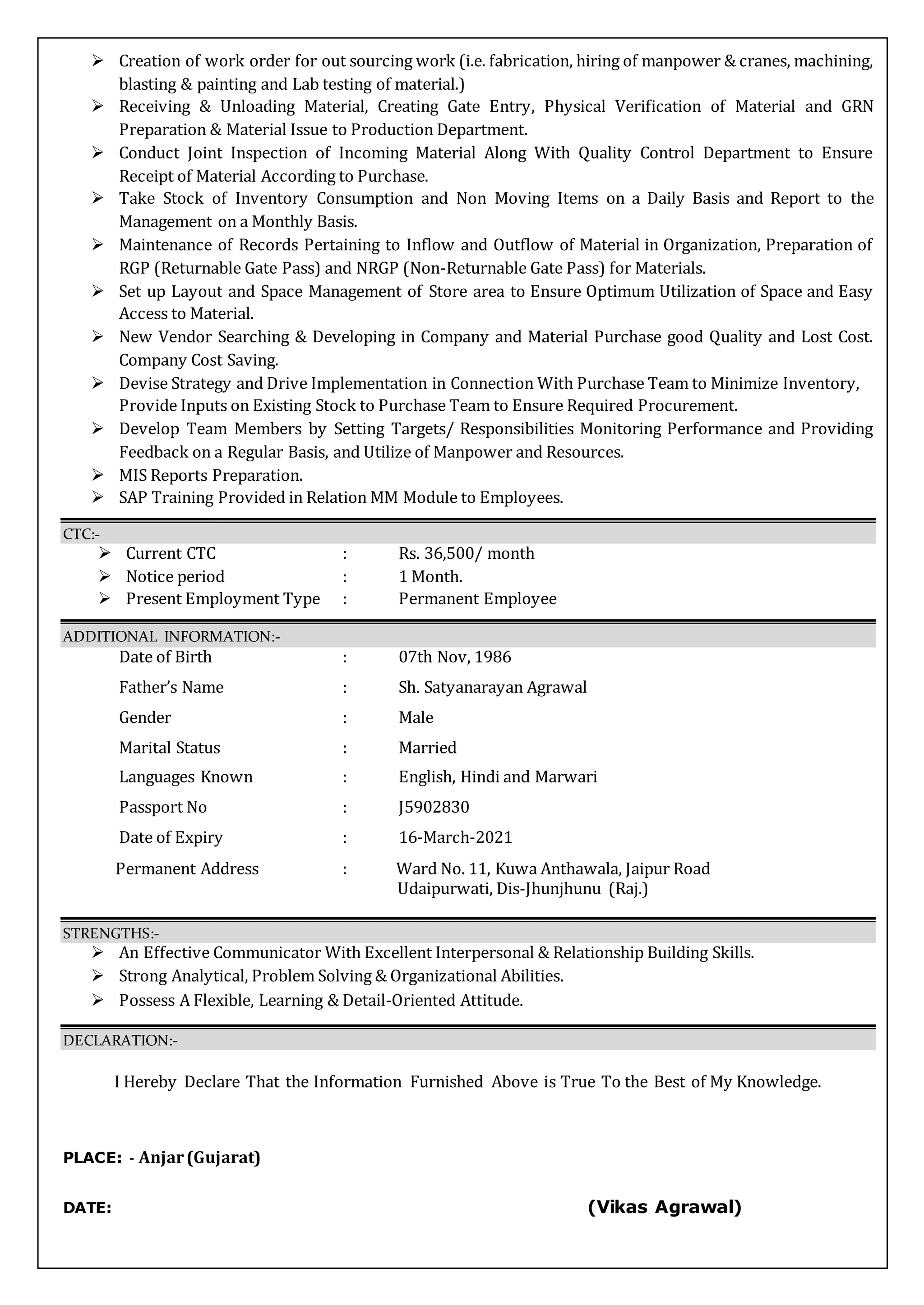 Profile for Store & Purchase Department_Exp.9.6 Years | DOCX