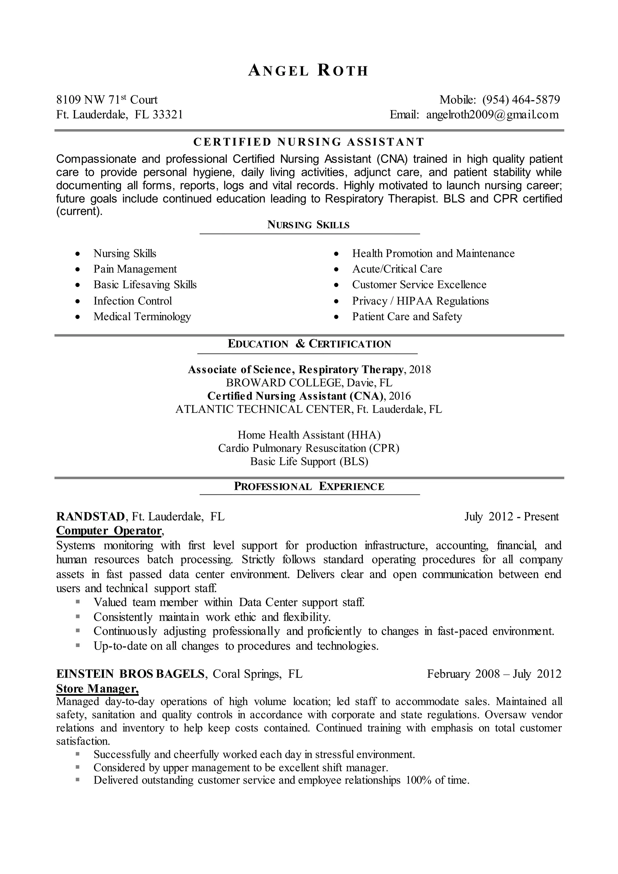 angelResume-CNA | DOCX | IT and Internet Support | Internet