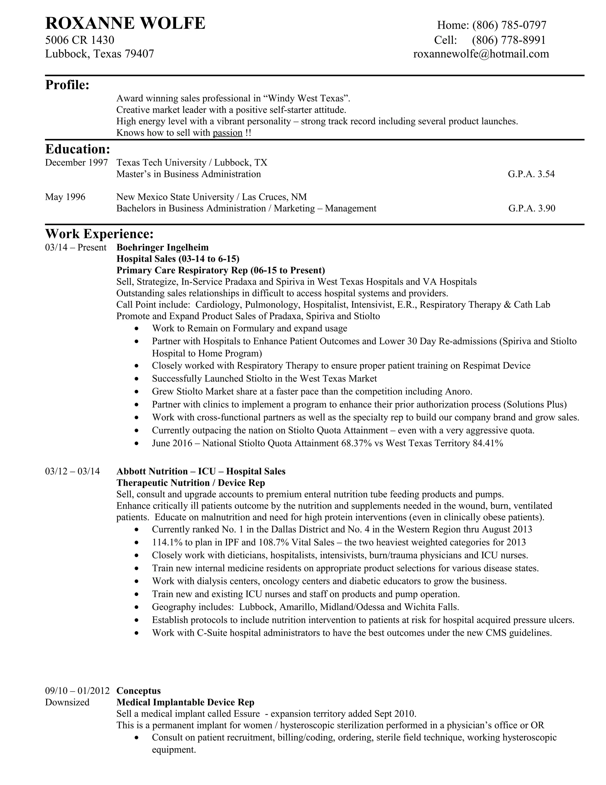 Wolfe Resume 2016 | DOC