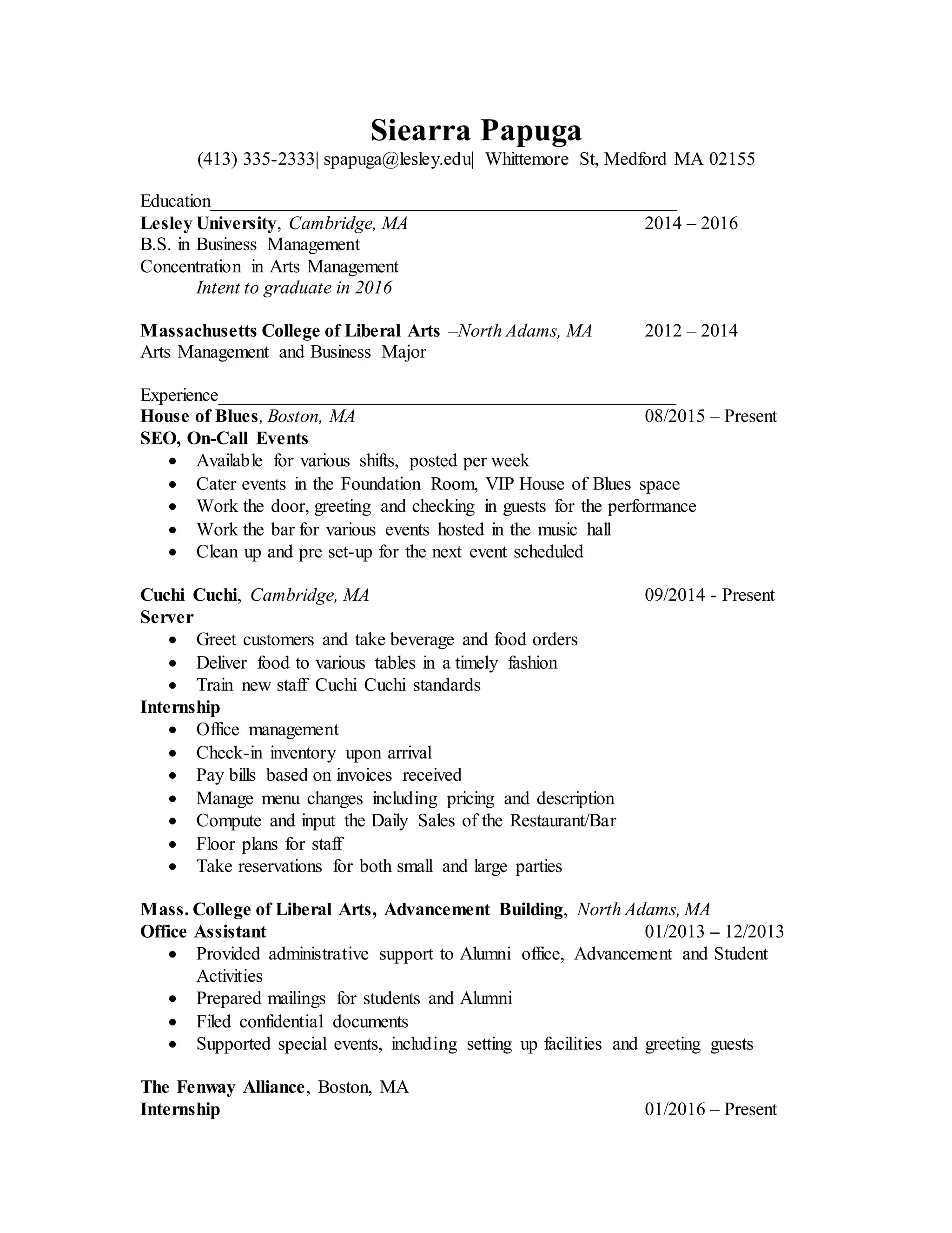 Resume | DOCX | Bars & Restaurants | Attractions