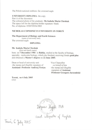 MSc Transcript and diploma (tanslation from Polish) | PDF
